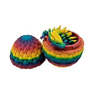 Surprise Dragon Egg Articulating Gemstone Dragon Fidget Figurine - 3D Printed Dragons Flexible ADHD, Autism, Relief Anxiety - Articulated Joints (Rainbow)