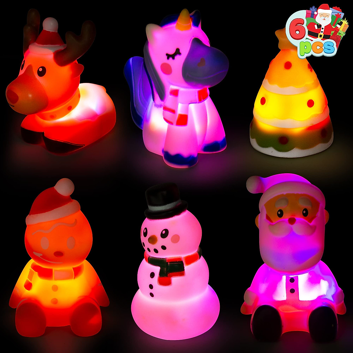 JOYIN 6 Pack Bath Toy LED Light-Up Floating Christmas Character Bath Toy for Infants Baby Nephew Toddler Birthday Presents Bath Decoration and Pool Toy