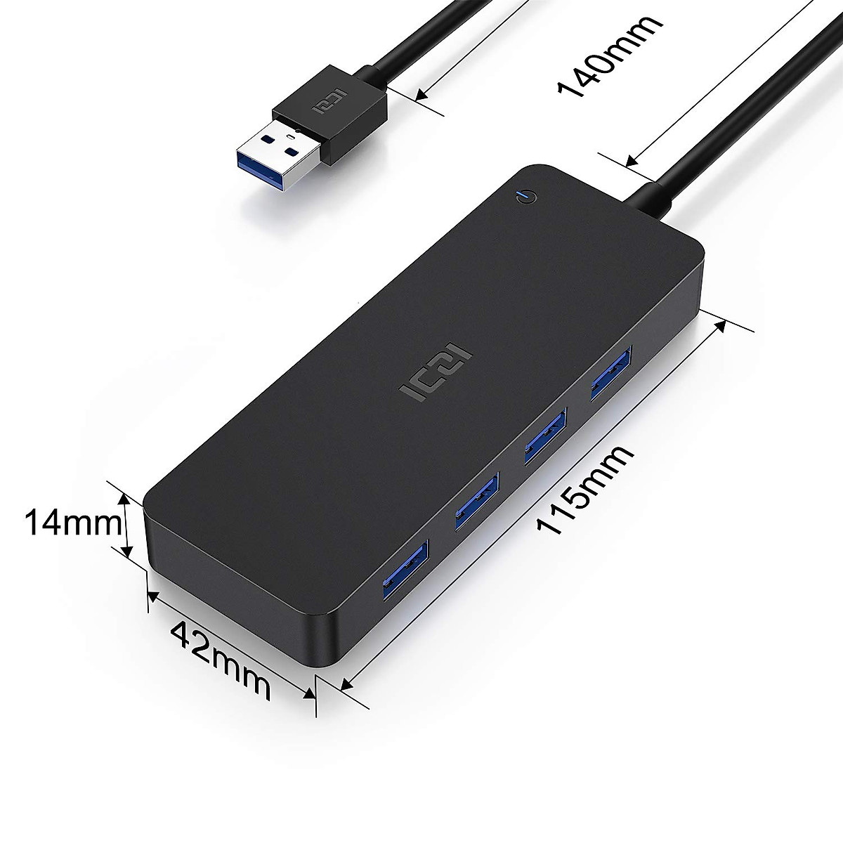 7 Port USB 3.0 Hub, ICZI USB Hub Powered USB Splitter USB 3.0 Hub with Power Adapter for Mac Windows and Other Laptops - Black