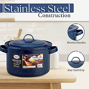 Alpine Cuisine Enamel Steel Dark Blue Speckle Stock Pot 5.75qt with Lid, Healthy Cookware Commercial Grade Stockpots, Multi Cooking Pot for Stew, Sauce & Reheat Food, Compatible for Family Meals
