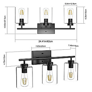 Aipsun 3 Lights Black Vanity Light Fixtures Over Mirror with Clear Glass Shades Industrial Wall Light Fixture for Bathroom(Exclude Bulb)