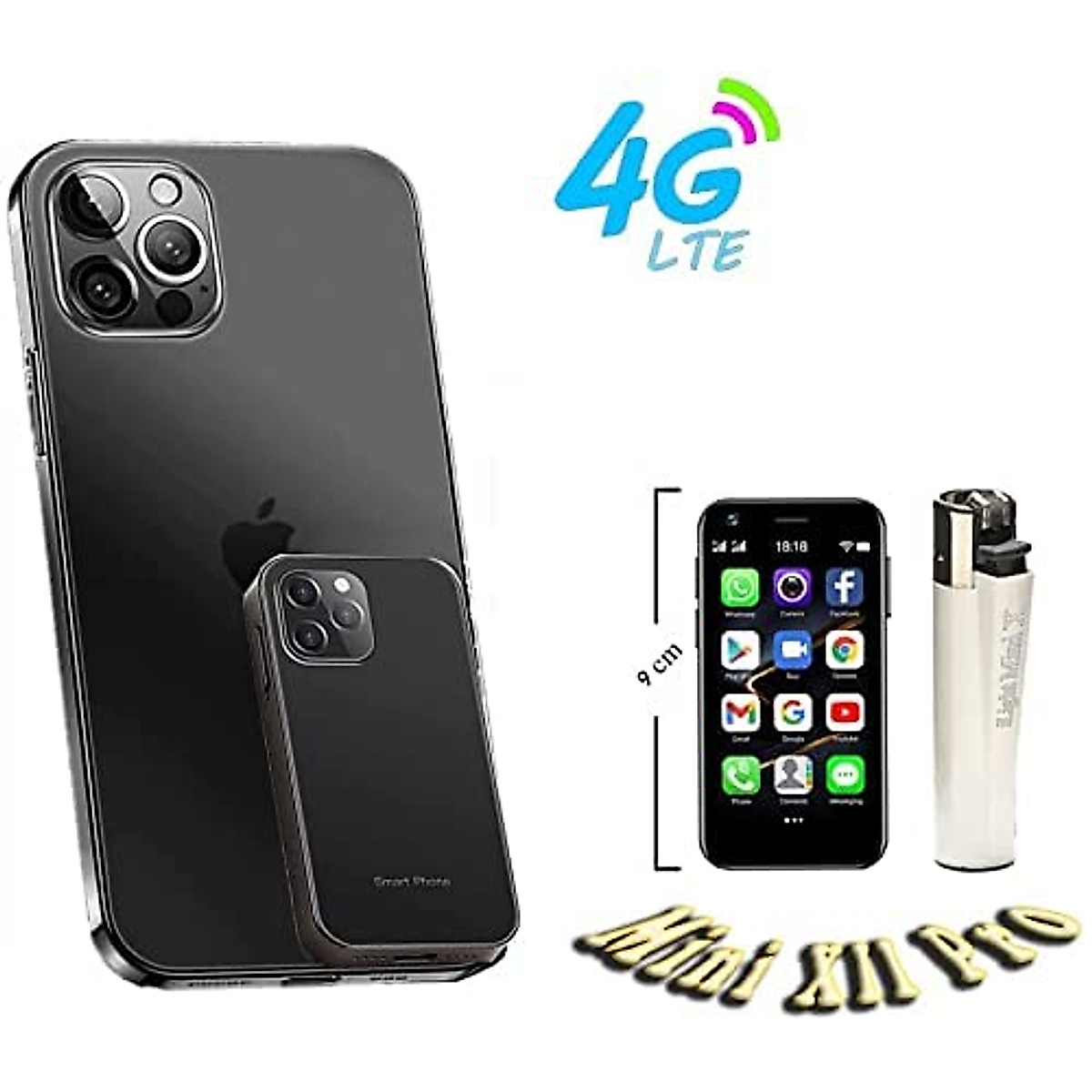 Mini Smartphone iTiny 12 Pro Max - The World's Smallest 12 Pro Max 4G LTE Android Mobile, Super Small 3" HD TouchScreen Global Unlocked Great for Kids 3GB RAM / 32GB ROM Tiny iPhone XII Pro Look Alike