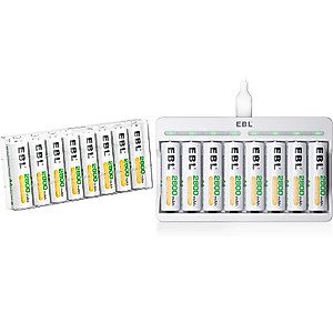 EBL Rechargeable AA Batteries 2800mAh 16 Pack and 8-Bay AA AAA Individual Rechargeable Battery Charger