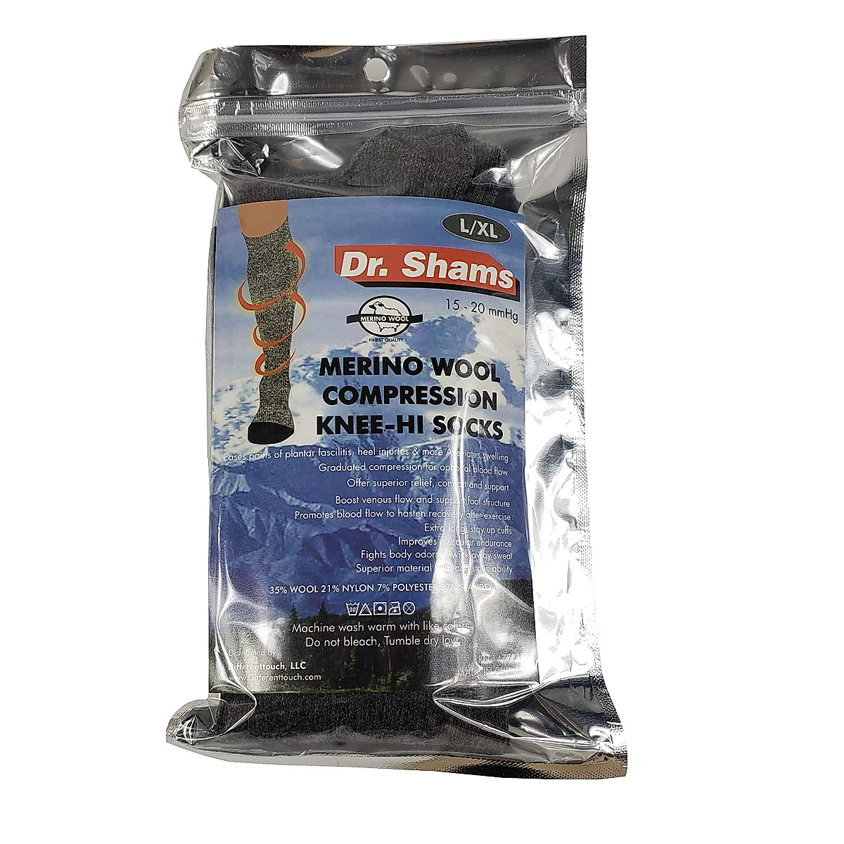 Dr. Shams Merino Wool Compression Knee High Socks Ideal for, Hiking , Travel-Sports-Nurses-Reduces Swelling (Charcoal, Large/X-Large)