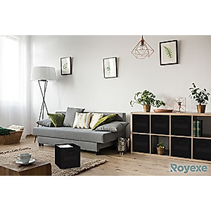 Royexe Storage Cubes - 11 Inch Cube Storage Bins (Set of 8). Features Large Label Window & Dual Handles & Fabric Cubby Organizer Baskets | Foldable Closet Shelf Organization Boxes (Black)