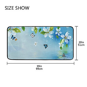 Generic Kitchen Rugs Floor Standing Mats Anti-Fatigue Non Slip Cushioned Sink Office Desk Laundry ?Blue Butterflies Flowers Area Rugs Water Absorbent Balcony Porch Home Decor 39x20 inch Style4