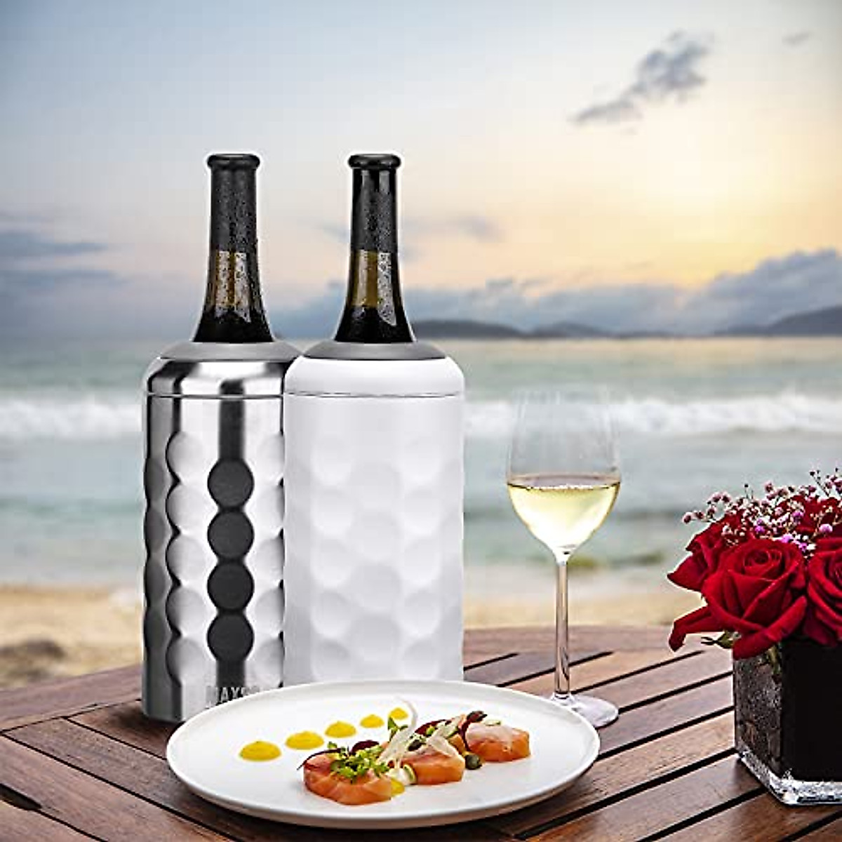 MAXSO Wine Chiller Bucket, Portable 750ml Champagne & Wine Bottle Cooler Keep Wine & Beverages Cold, Stainless Steel Vacuum Insulated Wine Gifts for Wine Lovers - White