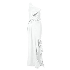 Dresses for Women 2023 One Shoulder Bodycon Slit Ruffle Maxi Dress Casual Summer 2023 Fashion Spring Formal Party Wedding Guest Cocktail Mother of The Bride Sexy Dresses Clothes White XXL