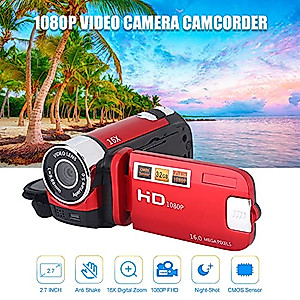 FOSA Camera Camcorder, Portable Digital Video Camcorder Handy Camera Full HD 270° Rotation 1080P 16X High Definition Digital Camcorder Video DV Camera Great Kids(Red)