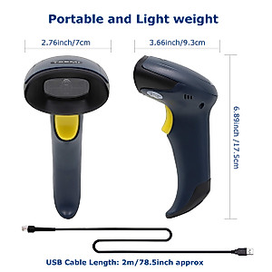 TEEMI 2D QR Barcode Scanner, USB Wired Virtual COM Port Handheld Omnidirectional Scanning, Digital Coupon Screen Code Driver License Scan for Mac OS and Android with OTG Adapter, Window PC, Linux