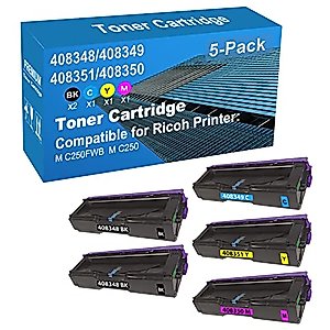 Jullu 5-Pack (2BK+C+Y+M) Compatible High Capacity 408348+ 408349+ 408351+ 408350 Toner Cartridge Used for Ricoh M C250FWB, M C250 Printer
