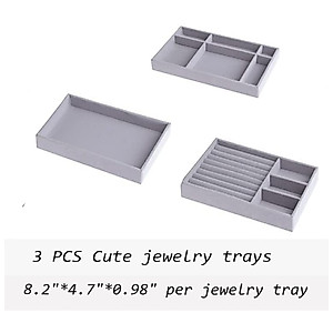 Philopack 3PCS Stackable Jewelry Organizer Trays-Drawer Storage Box Velvet Display Holder for Necklace Earring Bracelet Watch (Grey)