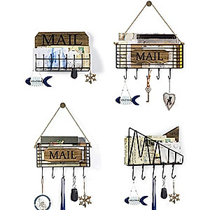 SRIWATANA Rustic Mail Holder Organizer, Key Holder Wall Mount Mail Sorter for Hallway Foyer and Home Decoration - Carbonized Black