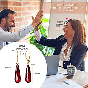 Amber by Mazukna - Red Amber Drop Earrings for Women - Statement Gemstone Jewelry, Gold Plated Sterling Silver Leverback, Dangle Semi Precious Stone Ladies Earrings, Elegant Gift for Her