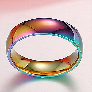 Nongkhai shop Hematite Titanium Steel Rainbow Colorful Rings Engagement Wedding Band Jewelry (ุ6)