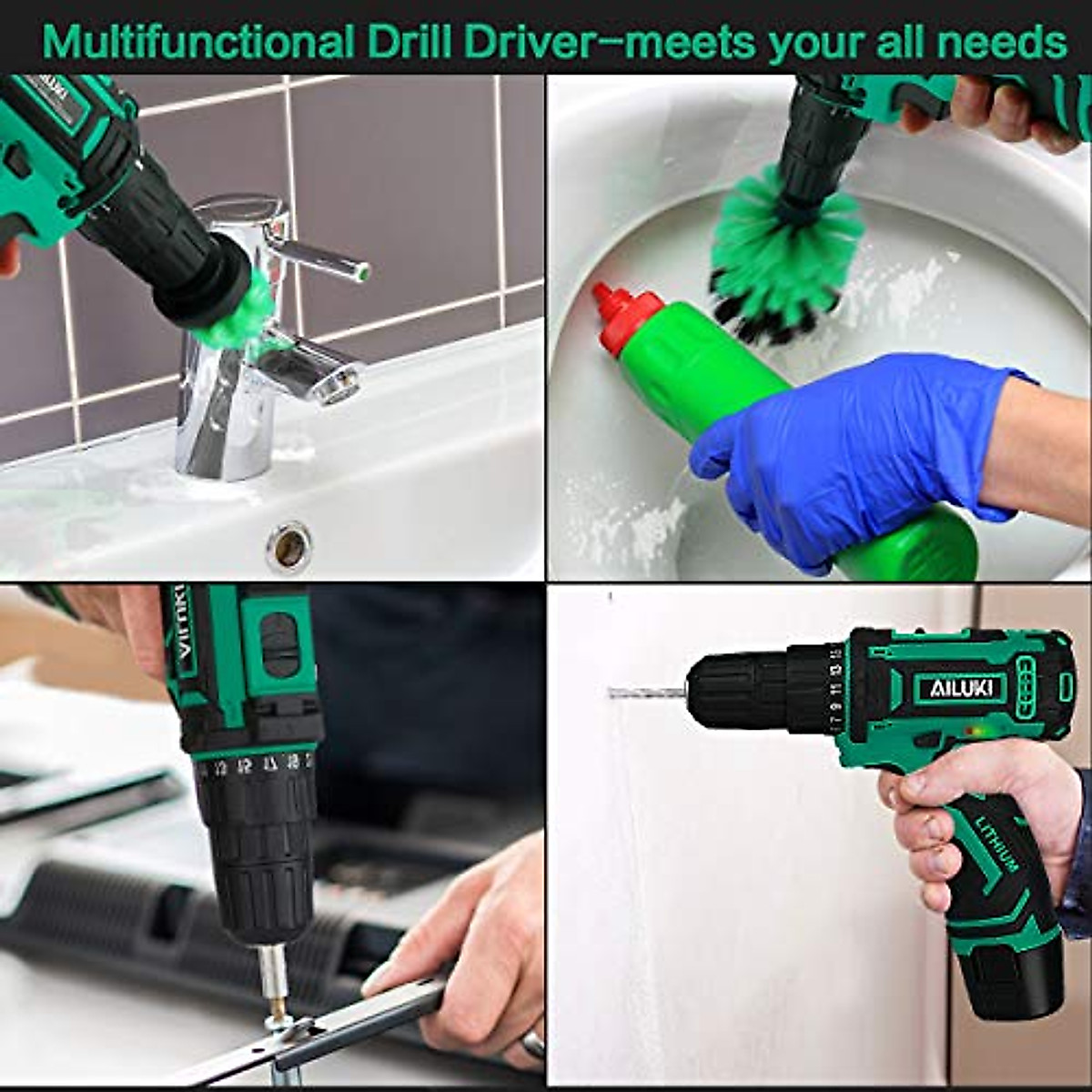 Cordless Drill Driver Kit,67Pcs 12V Drill Set Lithium-Ion Battery,Magnetic Wristband Brushes Tape Measure,Max Drill 280 In-lb Torque,3/8'' Keyless Chuck,25+1 Metal Clutch and Built-in LED