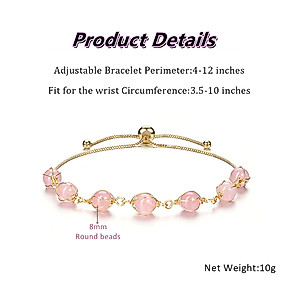 PESOENTH Pink Rose Quartz Crystal Healing Bracelet Women Natural Gemstone Beads Anxiety Yoga Medititaion Spiritual 14K Gold Bracelet Jewelry