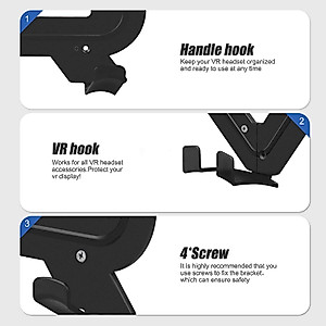 VR Headset Wall Mount Storage Stand Hook for Oculus Quest 2,Rift-S,HTC Vive,Vive Pro,Playstation VR,Valve Index,Vive Cosmos and Mixed Reality Headsets (Black)