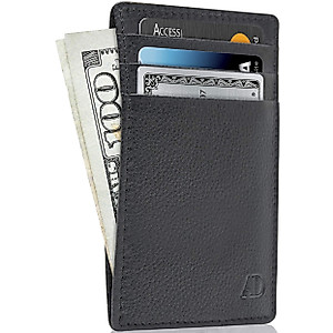 Access Denied Slim Minimalist Wallets For Men & Women - Leather Front Pocket Thin Mens Wallet RFID Credit Card Holder Gifts For Men