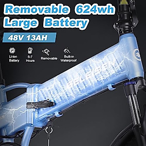 GELEISEN Electric Bike for Adults, Peak 1000W Folding Ebikes, 48V 13Ah Removable Battery Up to 54 Miles, 28Mph MAX Speed, 20" x4.0 Fat Tire Electric Bicycle w/ 7 Speed Gear for Commute Beach Mountain