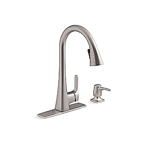 KOHLER R26281-SD-VS Maxton Touchless Pull-Down Kitchen Faucet with Soap Dispenser, Kitchen Sink Faucet with Pull Down Sprayer, Touchless Activation Faucet, Vibrant Stainless