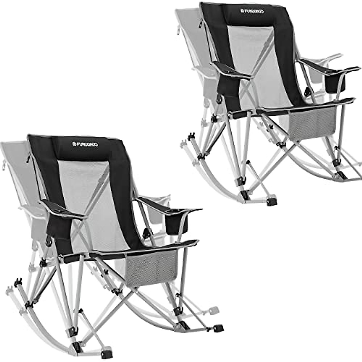 FUNDANGO Rocking Adults Rocker Lawn Chairs Support 220 lbs for Backyard, Garden, Picnic, Camping, Outdoor, Oversized, Black/Grey