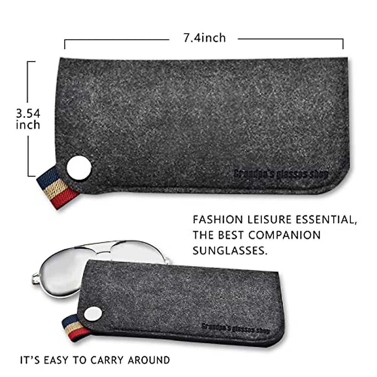 Yonput 2 PCS Thickened Felt Sunglasses Case Portable Eyeglasses Pouch Glasses Bag, Soft Felt Slip-in Pouch Case for Women Men (Black)