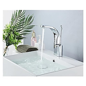 MIYANXI Bathroom Basin Sink Mixer Tap Deck Mount Gold Bath Faucet Black Hot Cold Soild Brass Crane,Kitchen Sink Faucet, Silver, WJ5501