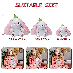 MIAODAM Bunny Stuffed Animal Reversible Cuddle Bunny Stuffed,Strawberry Bunny Transformed Rabbit Plush Zipper,Carrot That Turns Into Ears Bunnies Plushies Toy Cute Stuffy Doll Easter Girlfriend Gift
