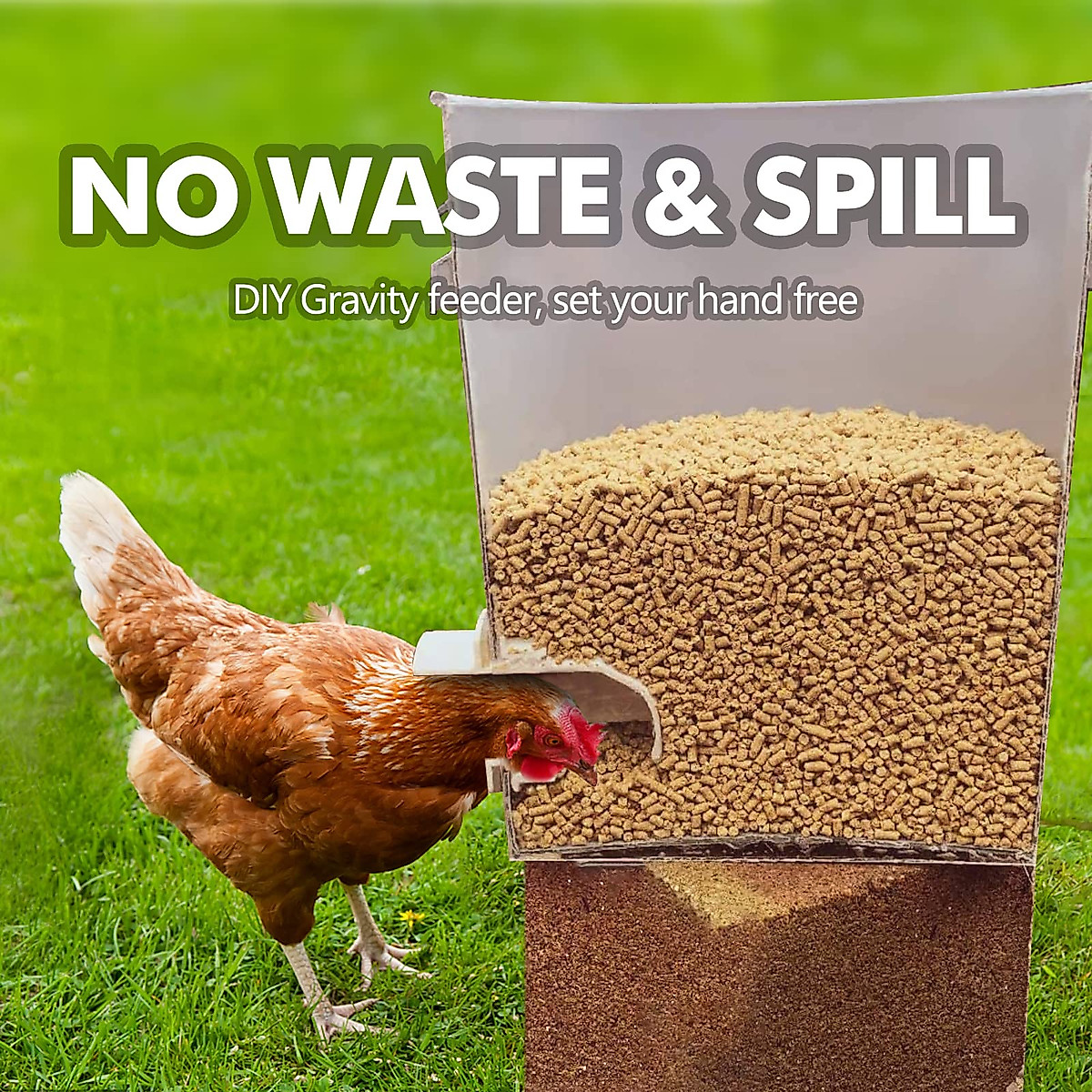 6 Pack DIY Chicken Feeder Kit, No Waste Poultry Feeder Port Gravity Feed Kit for Buckets, Barrels, Bins | Rian Proof (6 Feeder Ports with Hole Saw)