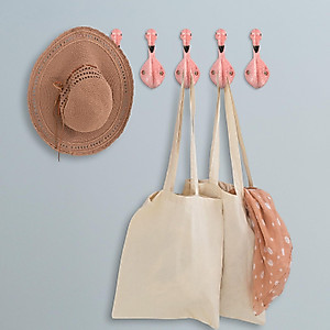 Yaocom 6 Pcs Cast Iron Flamingo Wall Hook Pink Flamingo Cast Iron Wall Hooks Flamingo Wall Mount Coat Hooks for Coats, Aprons, Hats, Towels