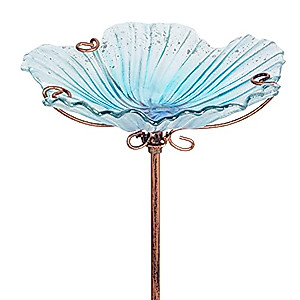 MUMTOP Glass Bird Bath - Bird Baths for Outdoors, Bird Bath Bowl Outdoor Bird Feeder with Metal Stake Transparent Flower Blue Color for Garden Lawn Yard Decor