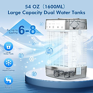 RCCVEI Portable Air Conditioners,3-Speed Small AC Unit, Evaporative Air Cooler with Timer function,7-Color Nightlight,Double Tank, 2 Mist modes,Personal Air Conditioner for Bedroom,Office,Room-Gray