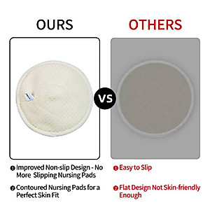 AnAnBaby Organic Bamboo Nursing Breast Pads - 10-Pack Reusable Non-Slip Nipple Pads for Breastfeeding New Moms Postpartum Essentials (5.5inch) with Washing Bags and Handbags（X-Large，White）