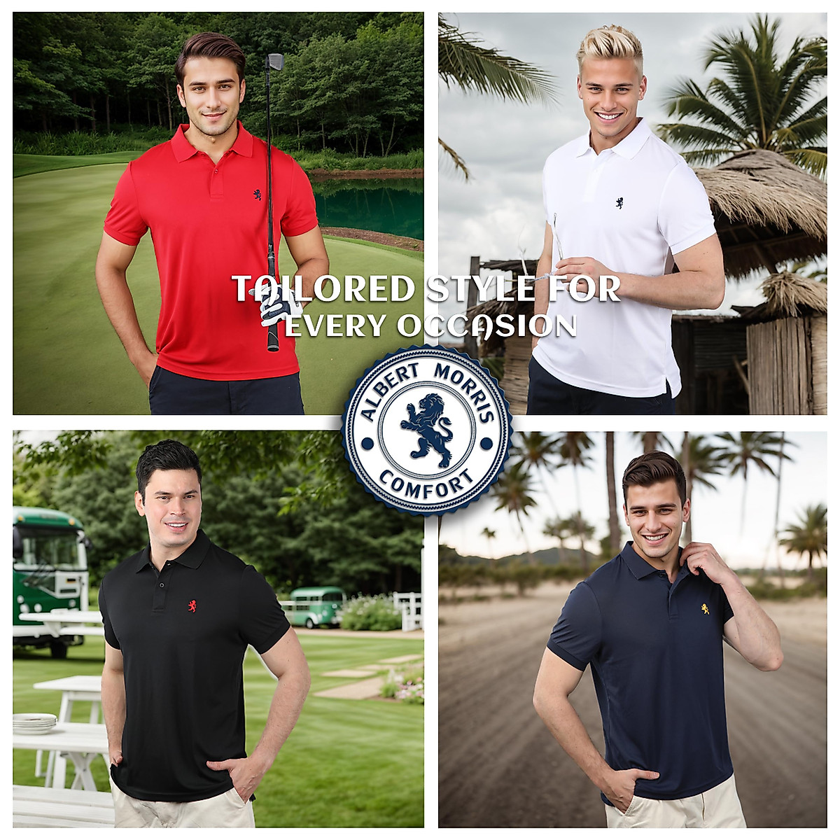 Albert Morris Mens Polo Shirts Polo Shirts for Men, Shirts for Men, Short Sleeve Mens Shirts (4 Pack), American Classics, X-Large