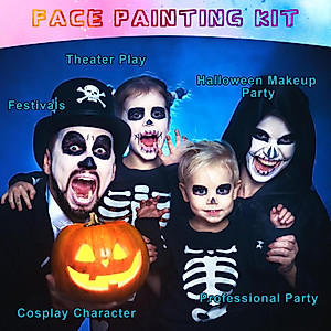 Face Painting Kit for Kids,18 Colors Face Paint Kit with Stencils Professional,Water Based Non Toxic Facepaint Makeup Kit with Gem Sticker Brushes Crayons for School Carnival,Halloween,Christmas Party