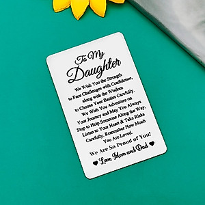 Daughter Inspirational Engraved Wallet Insert Card Gifts To My Daughter Wallet Card Inserts with Encouragement Quotes Birthday Wedding Christmas Graduation Daughter Gift from Mom Dad, Sliver, S