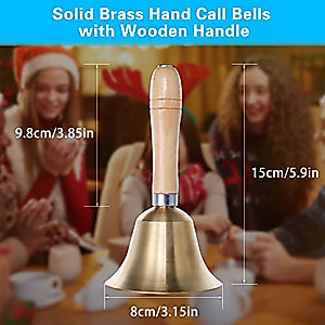 Dreokee Hand Bell 3.15 Inch Hand Call Bell with Solid Brass Wooden Handle Loud Handbell Dinner Call Bell for Adults Multi-Purpose for Weddings, Christmas, School, Service, Game, Animal