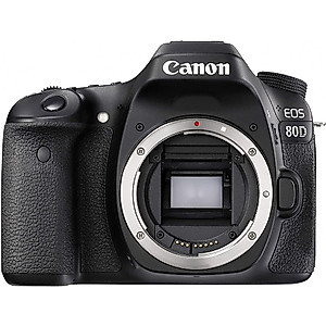 Canon EOS 80D DSLR Camera (Body Only) (1263C004) + 4K Monitor + Pro Headphones + Pro Mic + 2 x 64GB Memory Card + Case + Corel Photo Software + Pro Tripod + 3 x LPE6 Battery + More (Renewed)