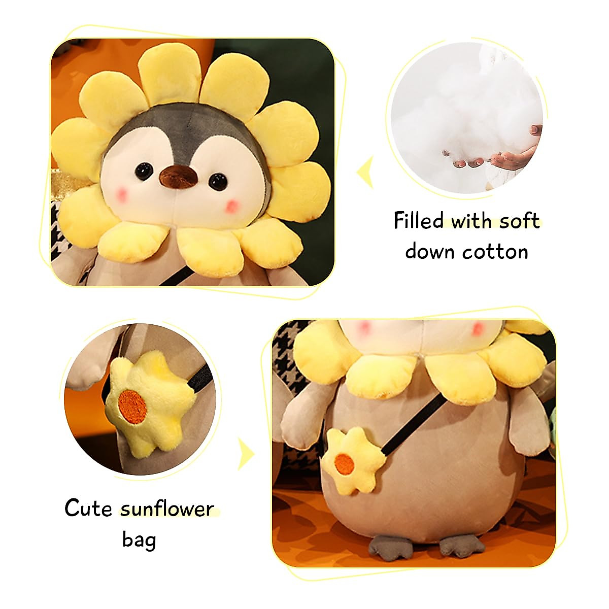 Seyomi Cute Penguin Flower Plush Stuffed Animal Penguin Plushies with Yellow Flower Outfit Gifts, 9.8 inches