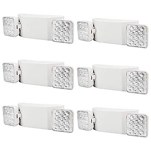 AKT LIGHTING Commercial Emergency Light, Back-up Battery Emergency Exit Lighting Fixtures with Adjustable Hardwired 2 LED Head Wall Mount White for Hallways/Stairways, UL Certified(6 Pack)