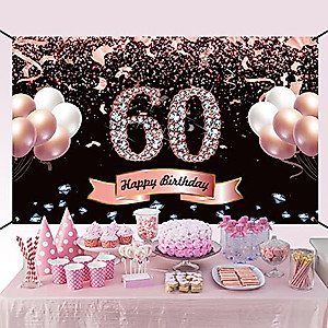 Trgowaul 60th Birthday Decorations for Women - Rose Gold Birthday Backdrop Banner, 60 Year Old Birthday Party Poster Decor, Happy 60th Birthday Party Decoration Photography Background