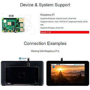waveshare 7inch DSI Capacitive Touch Display with Protection Case for Raspberry Pi 4 Model B, 7" DSI LCD with Enclosure 800×480 Pixel, Support Ubuntu/Kali / WIN10 IoT, Single Point Touch, Driver Free