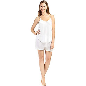Fishers Finery Women's 100% Pure Silk Cami Boxer Pajama Set IMPROVED FIT; Camisole Sleep Top and Shorts (White, XL)
