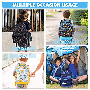 VASCHY School Backpack for Boys, 16in Water Resistant Backpack for Kids Preschool/Primary/Elementary School Bookbag with Tablet Sleeve Black Dino