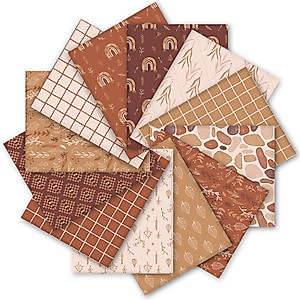 Whaline Terracotta Boho Cotton Fabric Bundles Fall Maple Leaf Plaid Rainbow Printed Fat Quarters Autumn Sewing Fabrics for DIY Handmade Crafting, 18 x 22 Inch