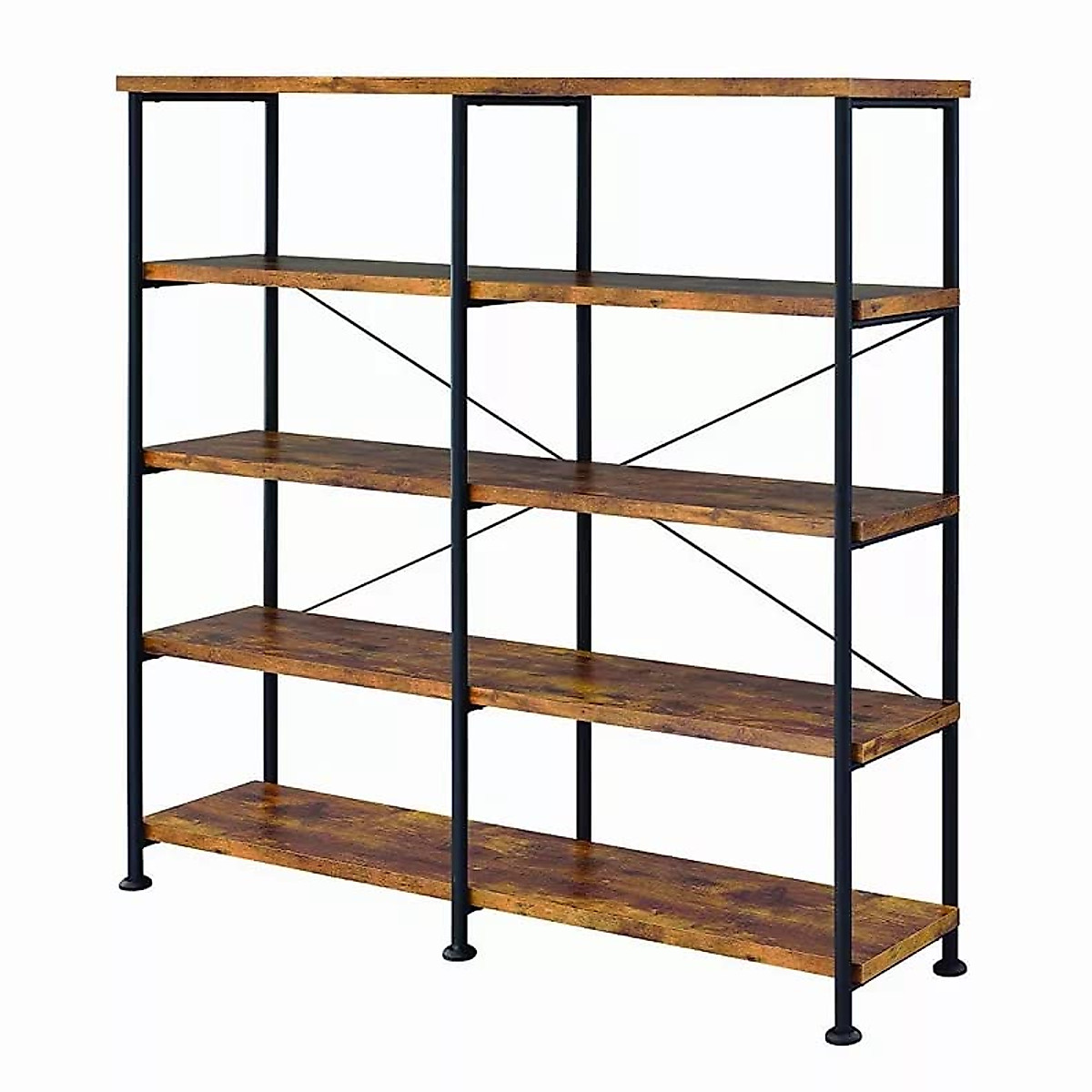 Benjara Industrial Style Metal Frame 4 Shelf Wooden Bookcase, Brown and Black