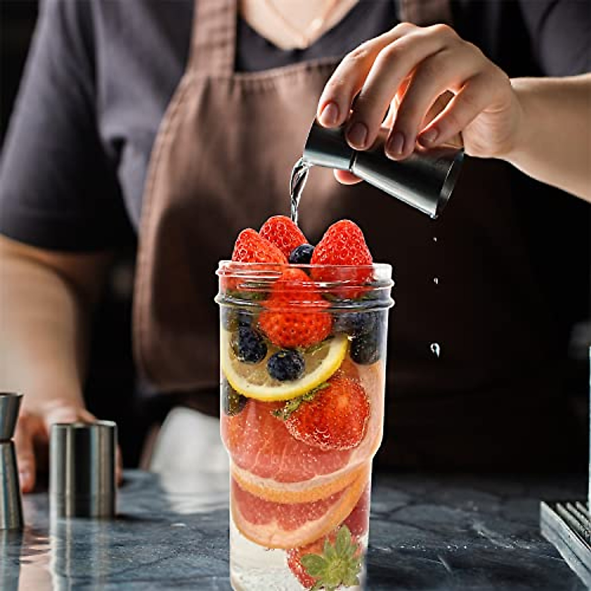 BGHEOUYV Glass Iced Coffee Cups with 8 Bamboo Lids and 4 Straws, 22oz Boba Cup,Glass Tumbler, Juice Bottles for Juicing, Bubble Tea, smoothie,coffee, 4 Pack