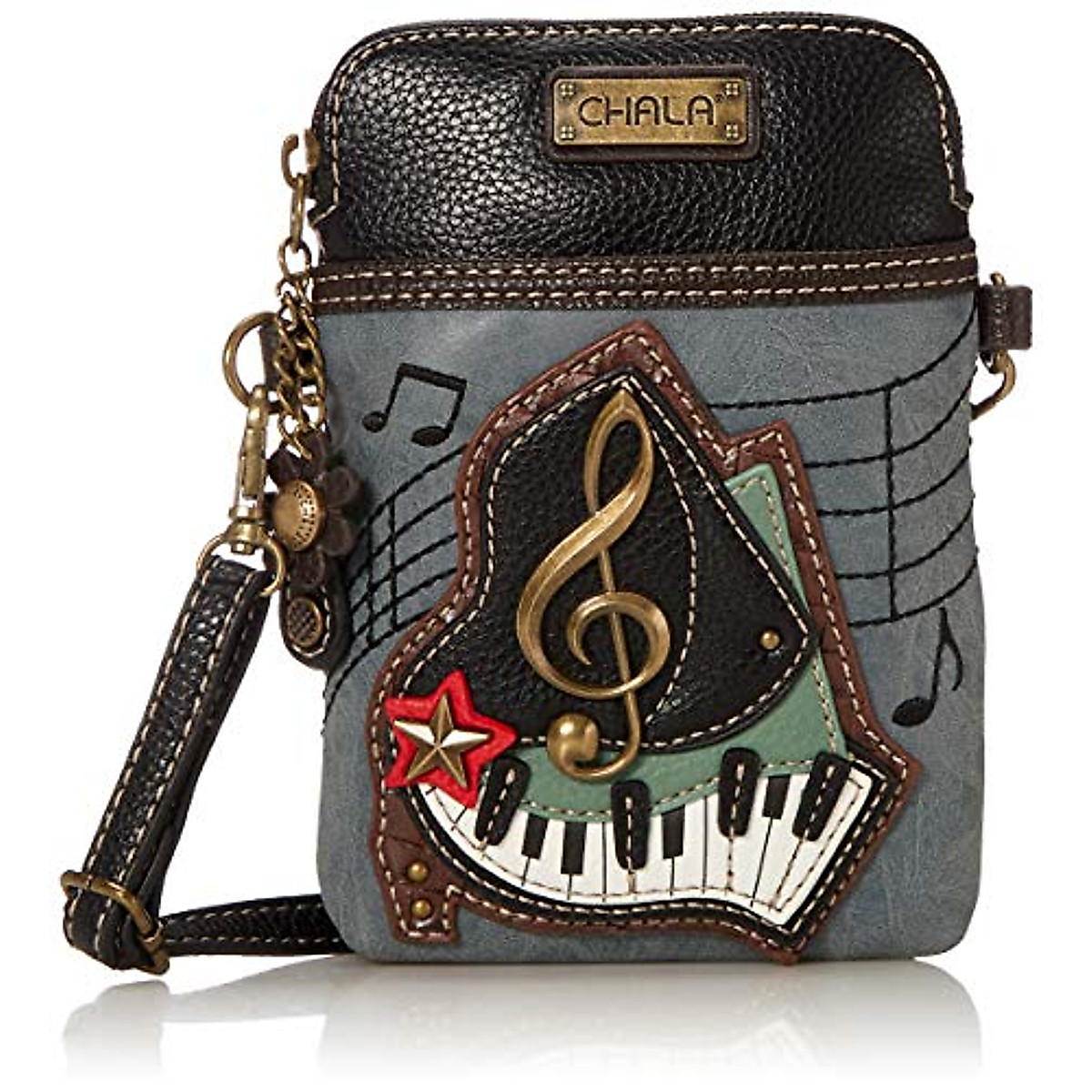 Chala Group Piano Cellphone Crossbody Handbag - Convertible Strap, Indigo, 5" x 7.5" x 1"