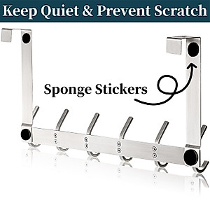 Pumtus Over The Door Hook, 304 Stainless Steel Over Door Hanger, Heavy Duty Coat Rack with 6 Hooks, Easy Install Space Saving Bathroom Organizer, Towel Rack Holder for Robe Hat Clothes Purse
